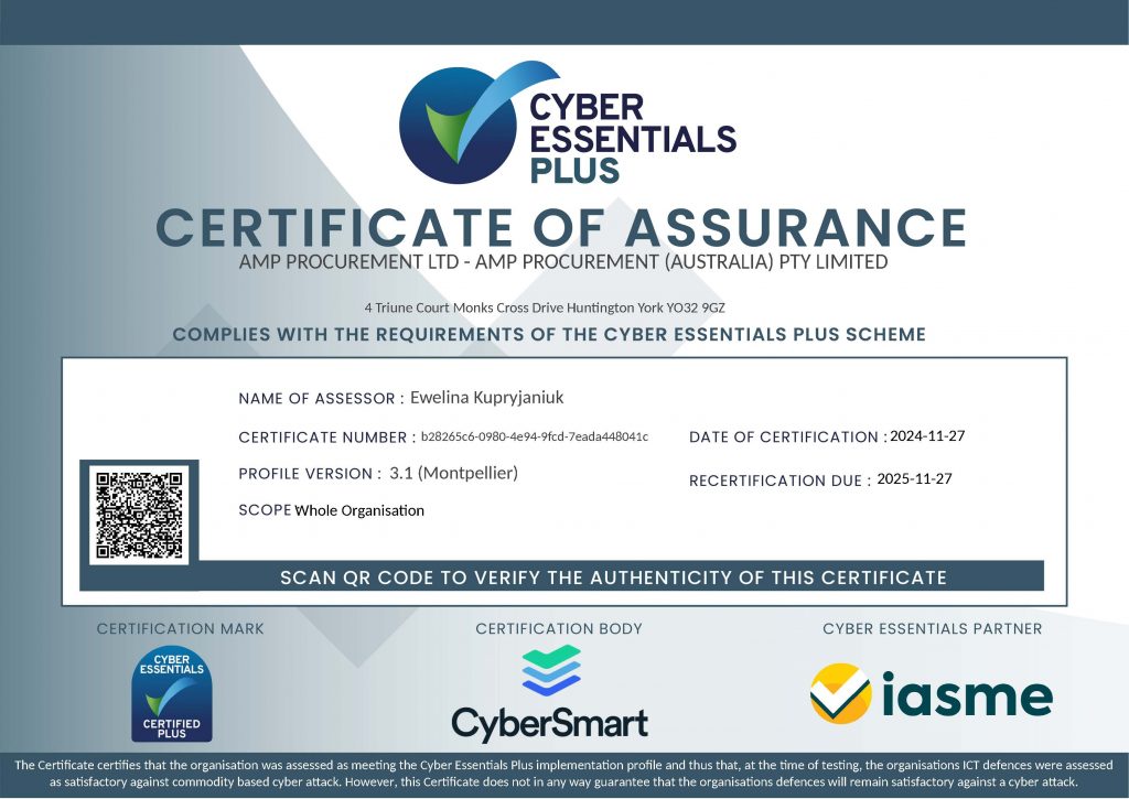 AMP Procurement achieve Cyber Essentials Plus certification